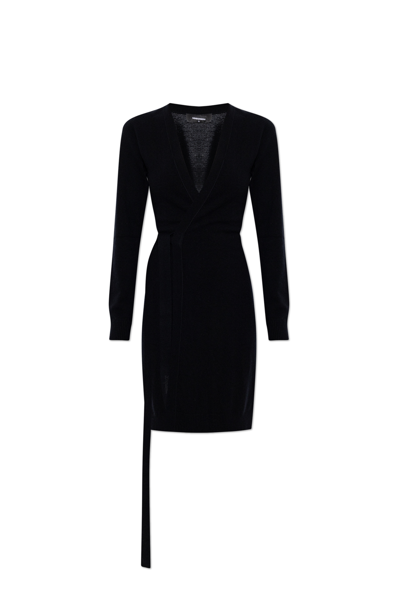 DSQUARED2 Dsquared2 Black Wool Cashmere Wrap Dress with V-Neckline