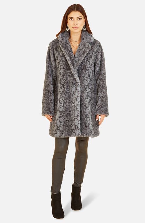 YUMI Yumi Snakeskin Print Faux Fur Mid Length Coat