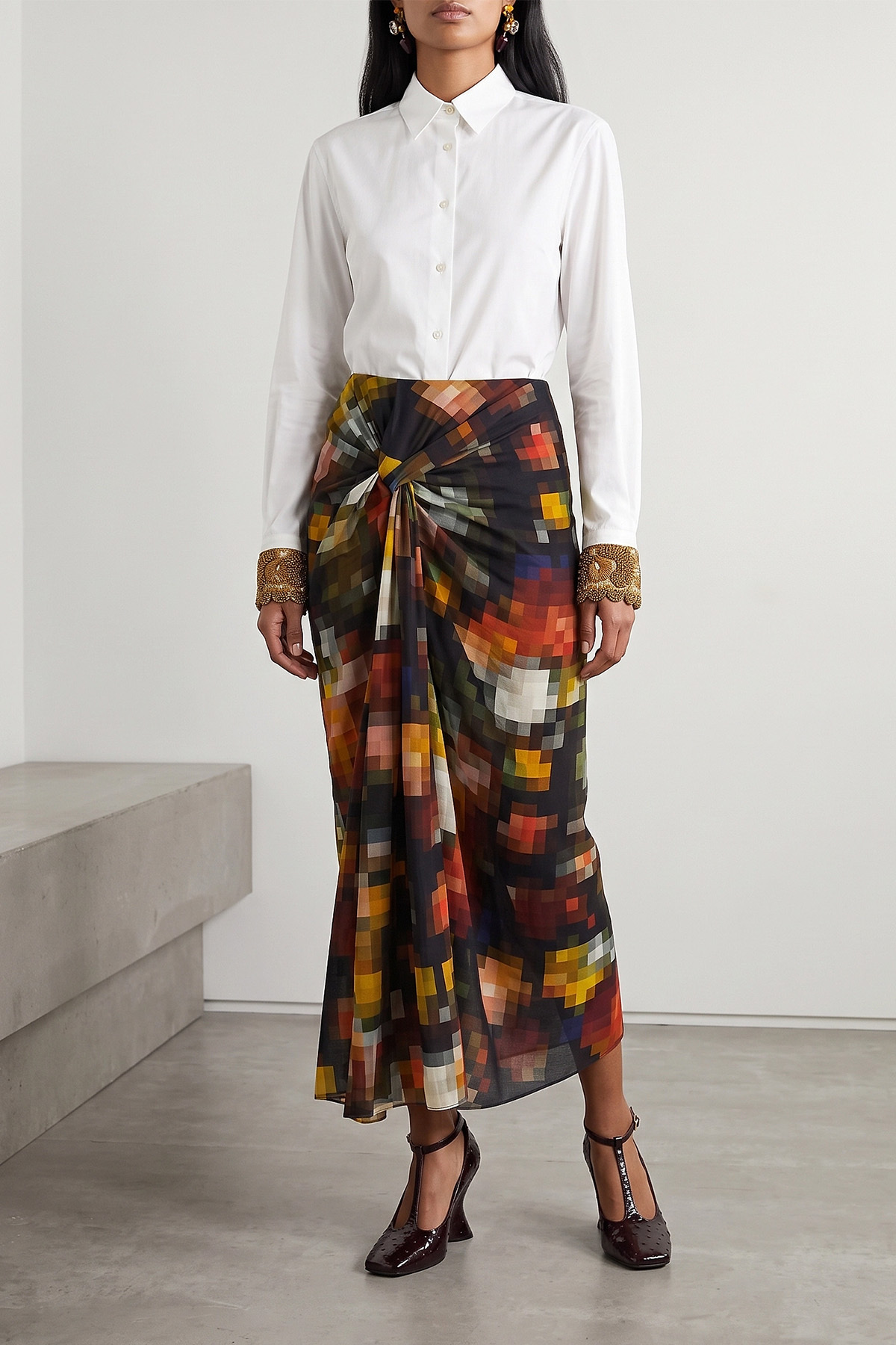 DRIES VAN NOTEN Dries Van Noten Draped Pixel Print Maxi Skirt