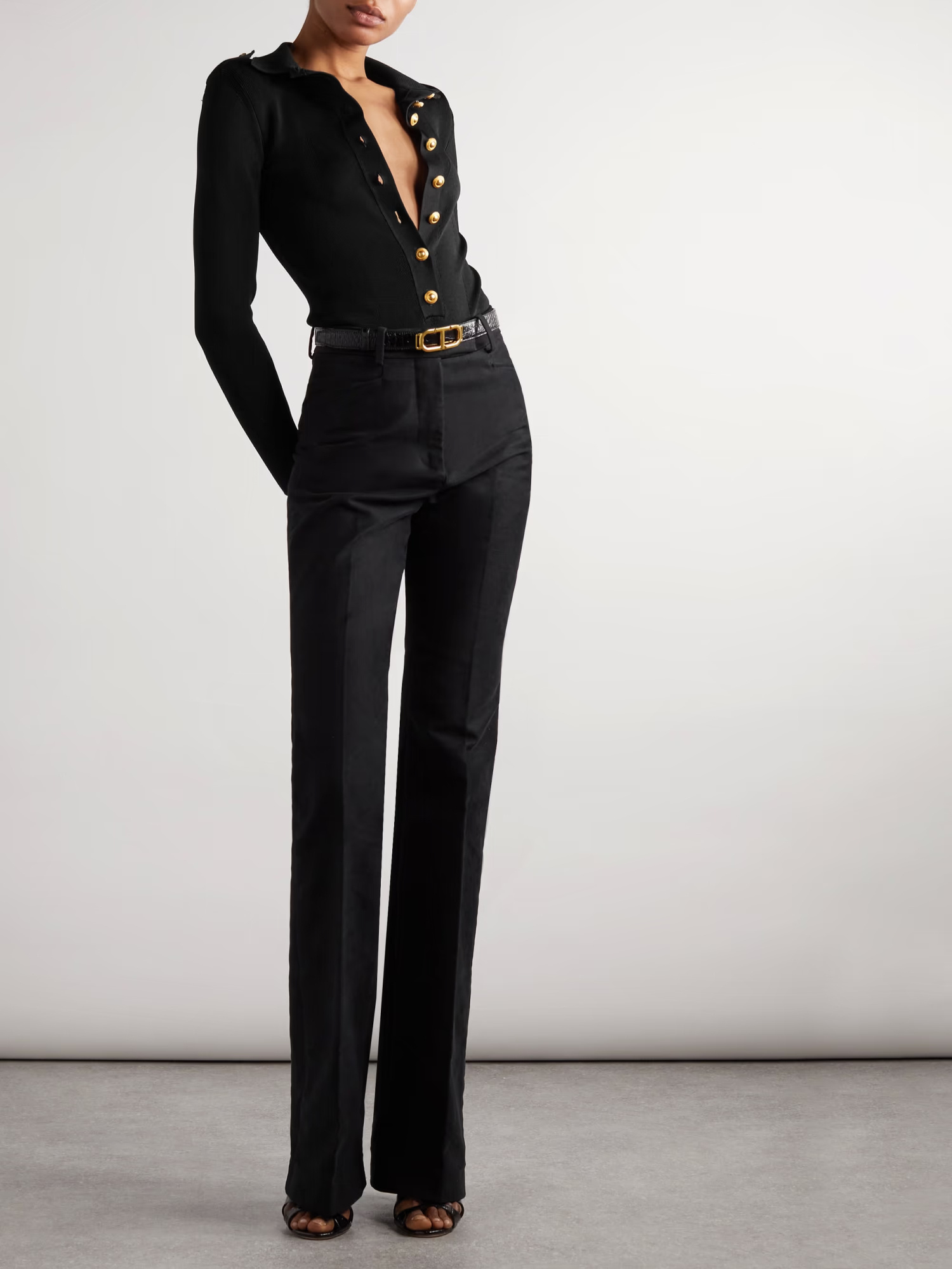 TOM FORD Tom Ford Ribbed Knit Bodysuit with Gold Buttons