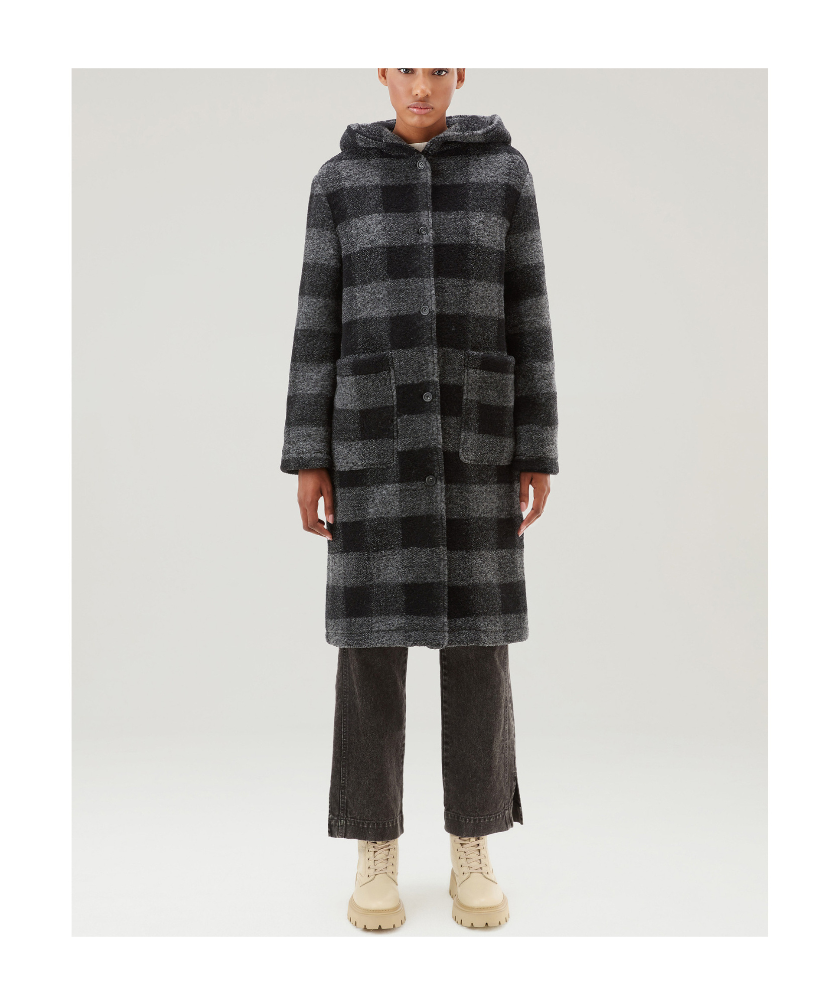 WOOLRICH Woolrich Checked Hooded Wool-Blend Coat