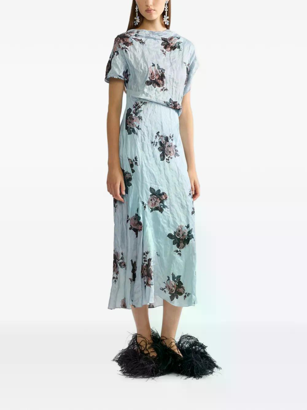 ERDEM ERDEM Floral Print Asymmetric Midi Dress