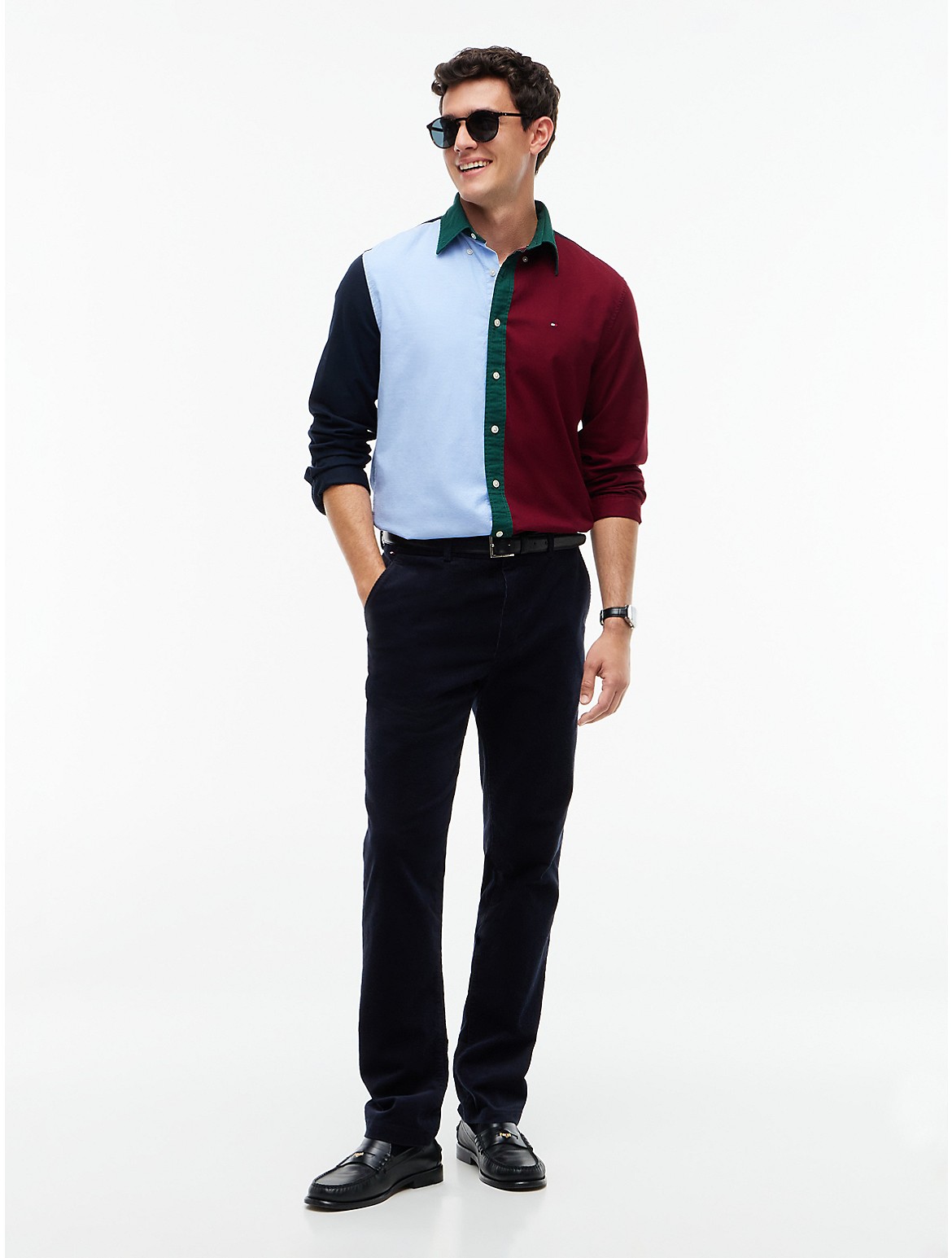 TOMMY HILFIGER men's regular fit colorblock oxford shirt -