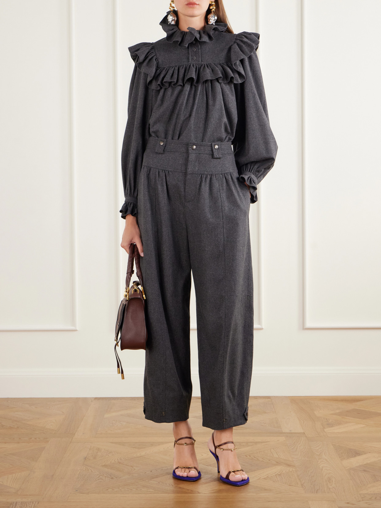 CHLOÉ Flannel Wool and Cashmere-Blend Wide-Leg Pants