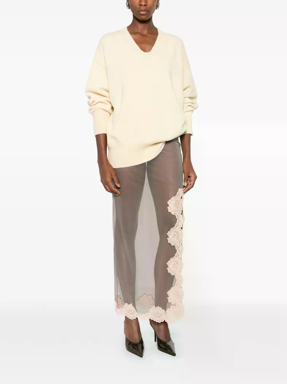 VALENTINO VALENTINO VLogo Lace-Trim Tulle Maxi Skirt