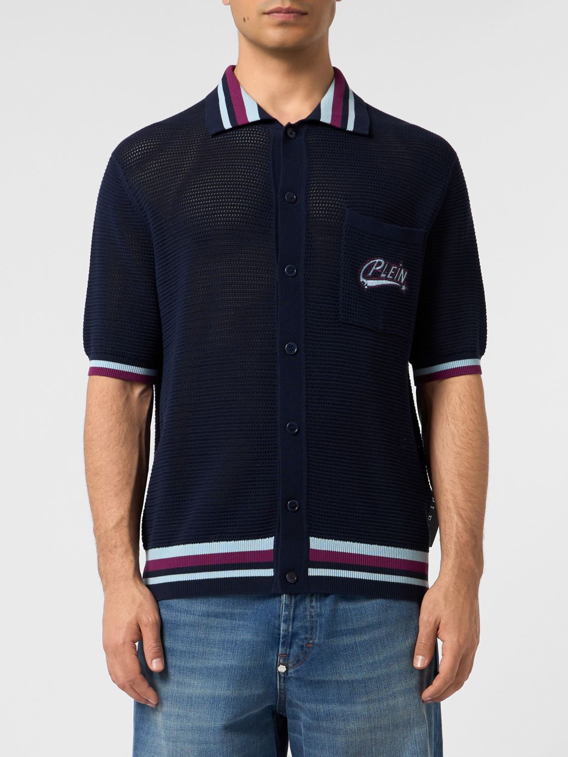 PHILIPP PLEIN short-sleeve cotton mesh polo shirt with contrast tipping