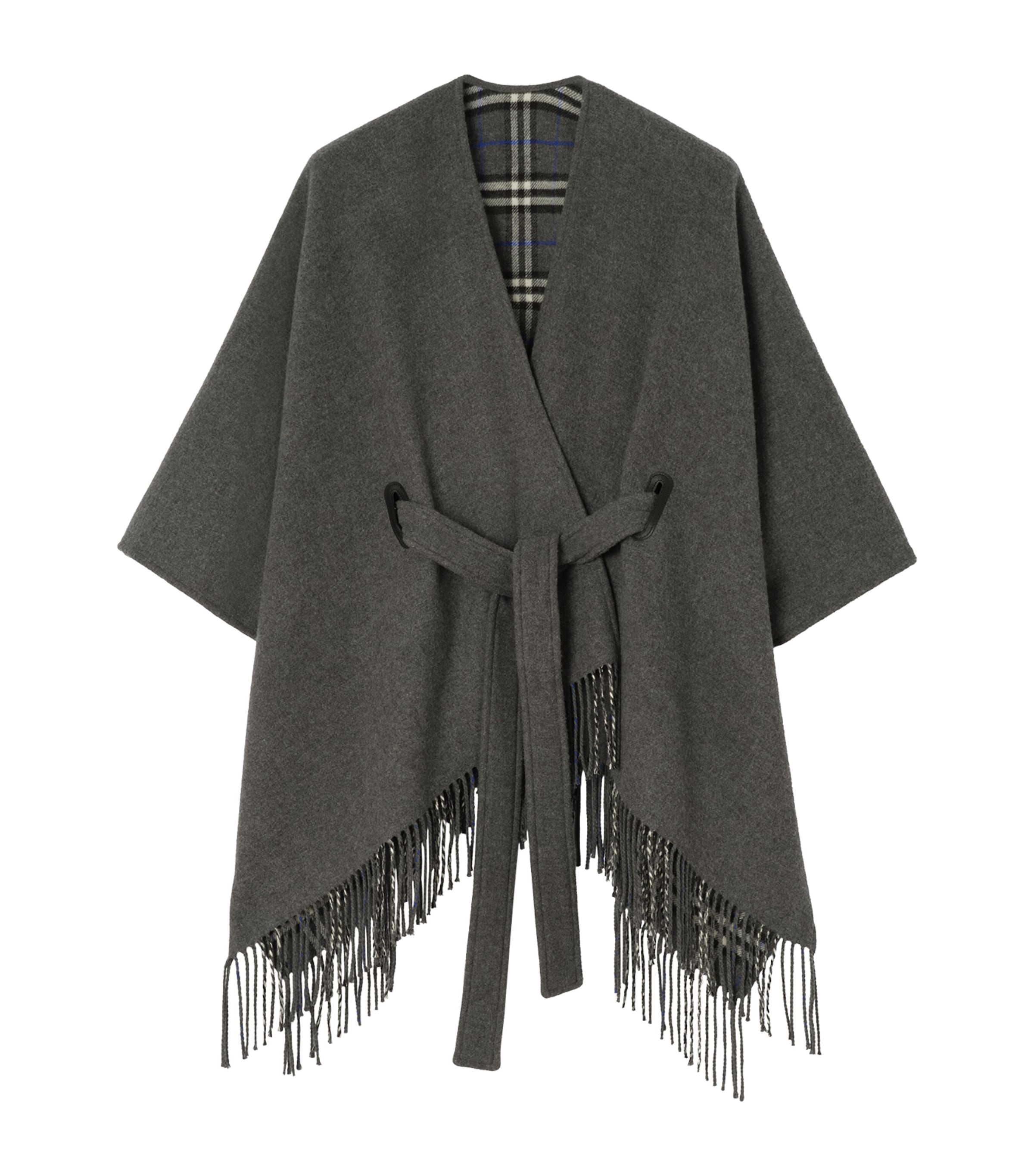 BURBERRY wool fringed cape
