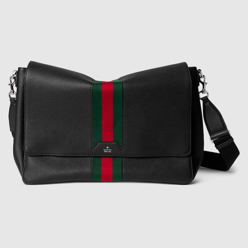 GUCCI web trademark medium crossbody bag, black, leather