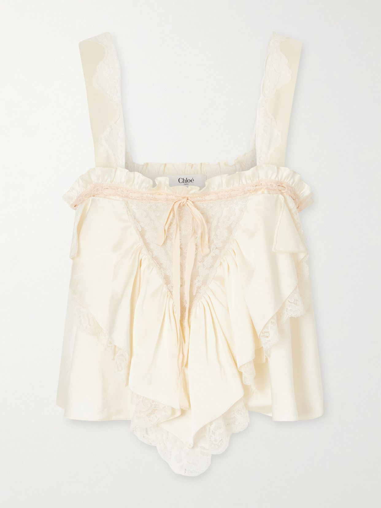 CHLOÉ Lace-trimmed Silk-satin Cami