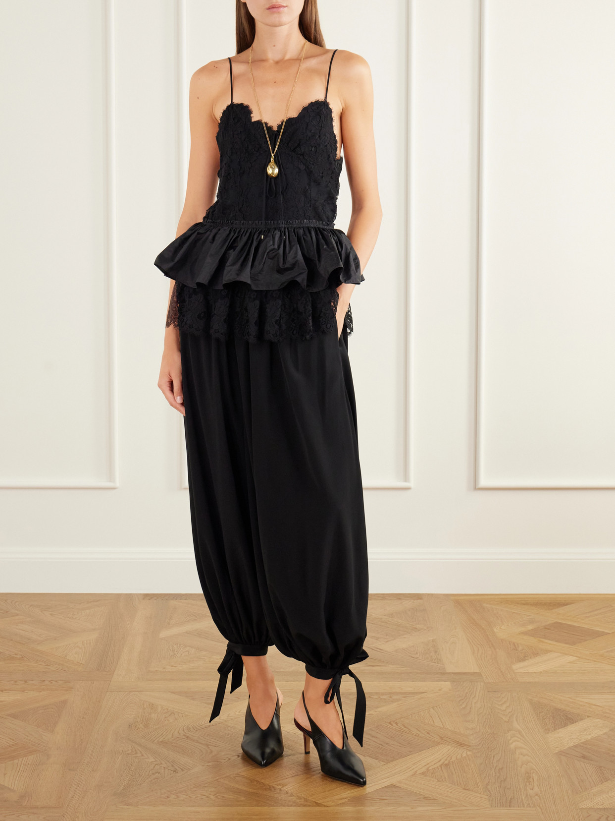 CHLOÉ Ruffled Lace-trimmed Taffeta Cami