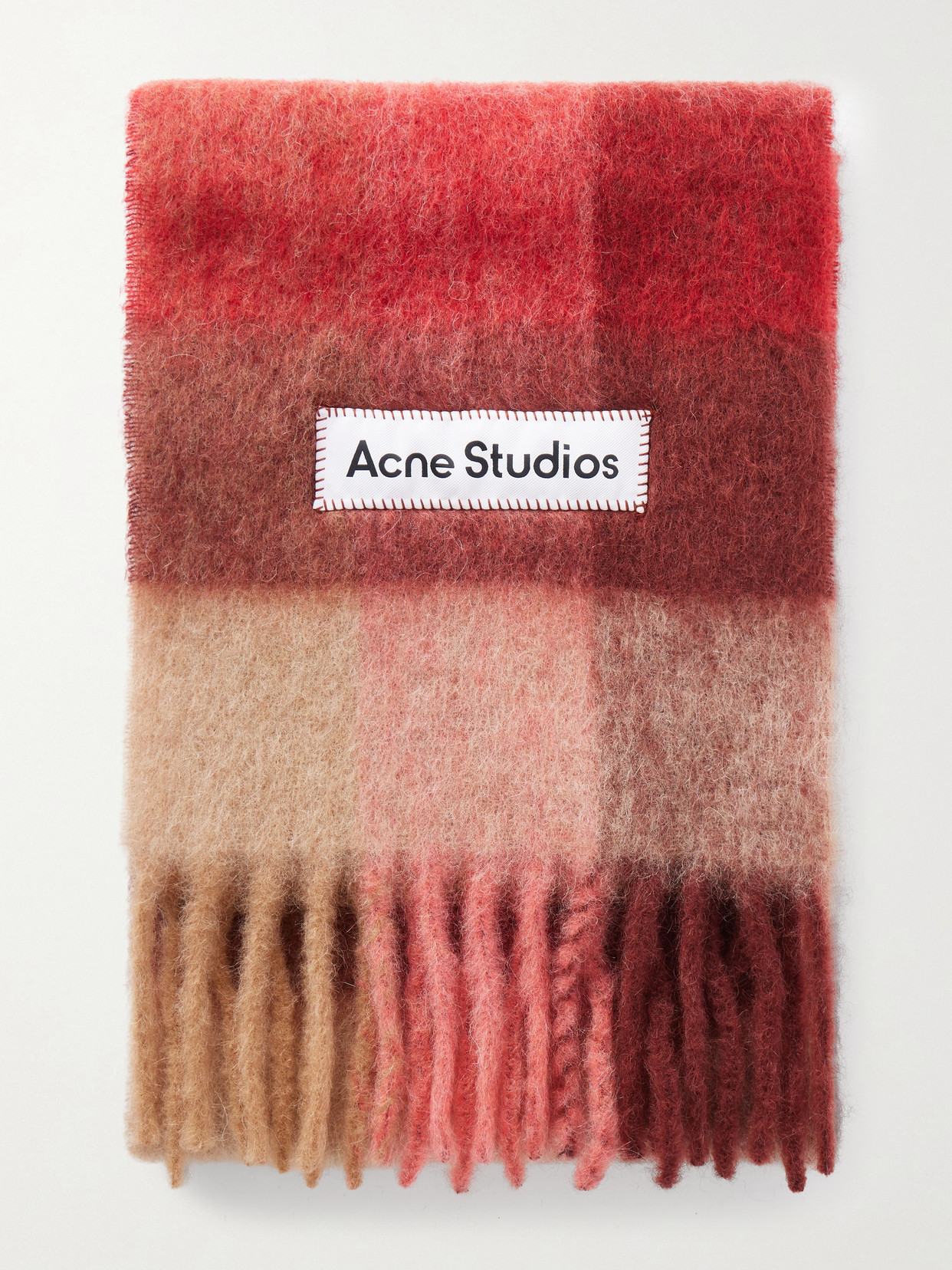 ACNE STUDIOS Fringed Checked Brushed Alpaca, Wool And Mohair-blend Scarf