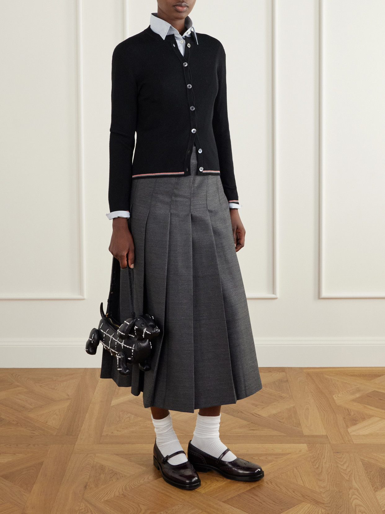 THOM BROWNE Baby Hector Bead-embellished Leather Tote