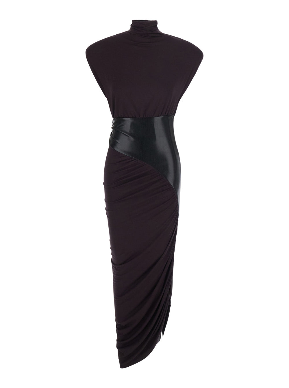 DKNY DKNY Sleeveless Faux Leather Bodice Pleated Ombré Dress