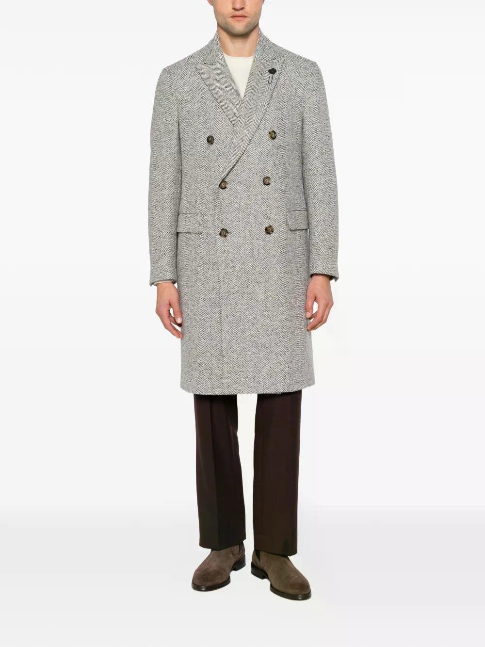 LARDINI double-breasted herringbone-tweed coat