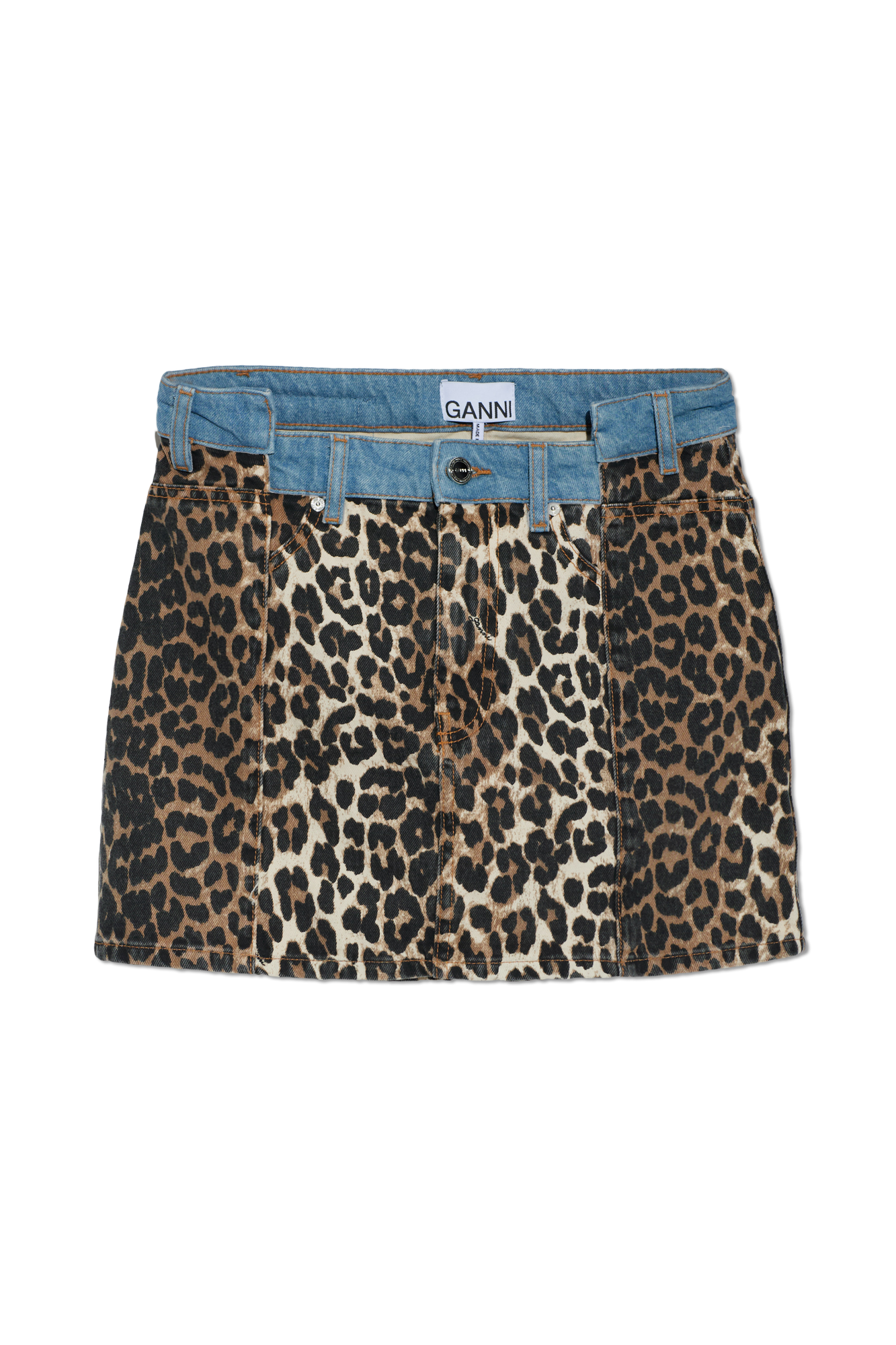 GANNI denim skirt with floral motif