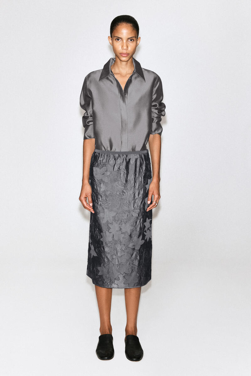 COS embroidered sheer column skirt