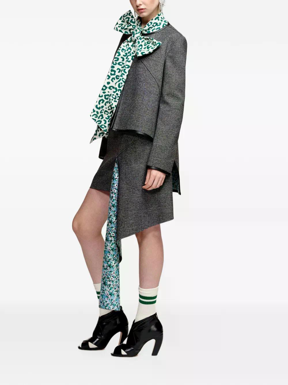 ESSENTIEL ANTWERP grey draped checked mini skirt with blue and green floral underlay