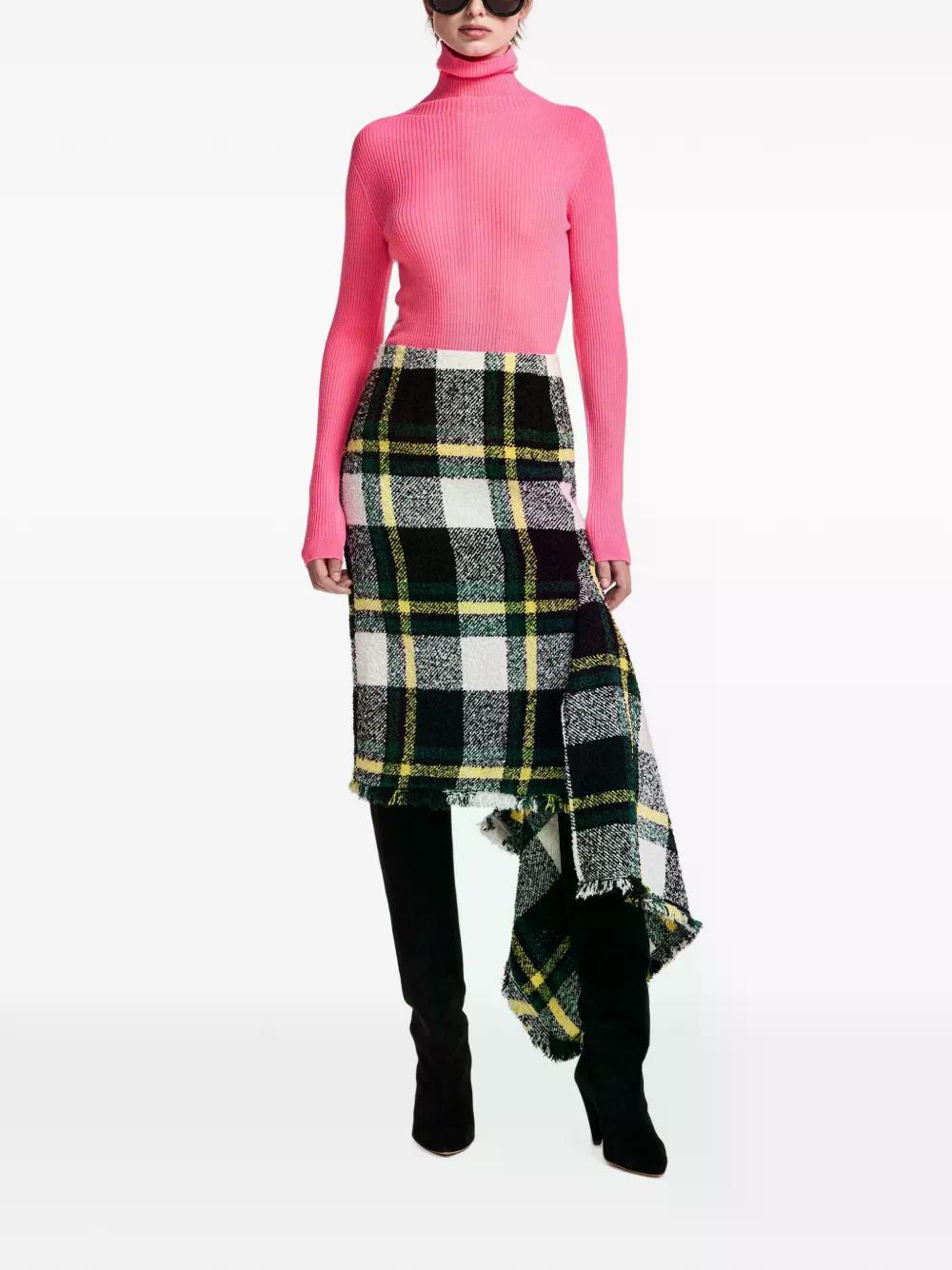 ESSENTIEL ANTWERP black, off-white and yellow checked draped pencil midi skirt