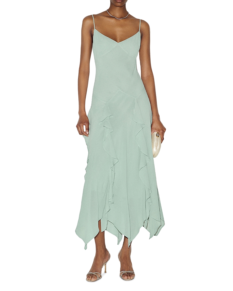 REFORMATION allissa v neck ruffle trim dress