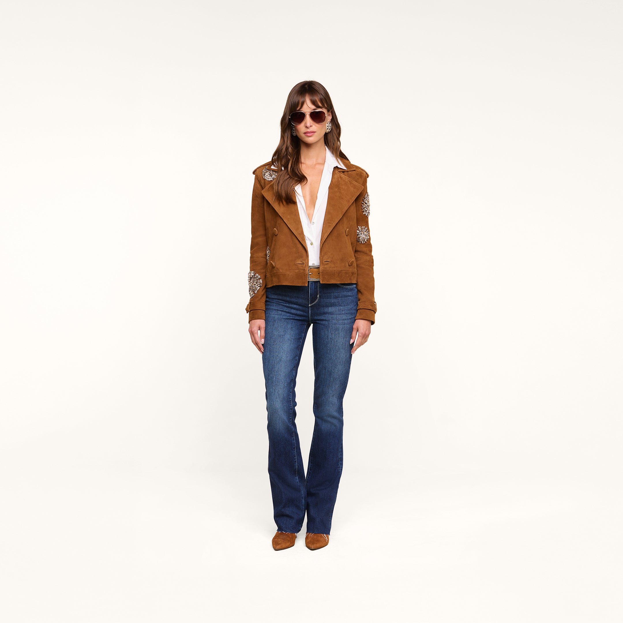 L'AGENCE xoey cropped crystal trench coat