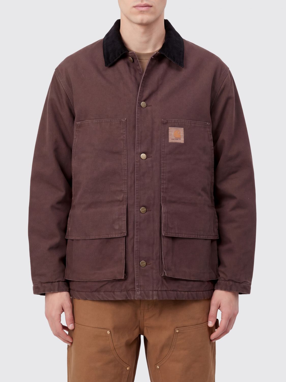 CARHARTT WORK IN PROGRESS cotton canvas shirt jacket with velvet collar