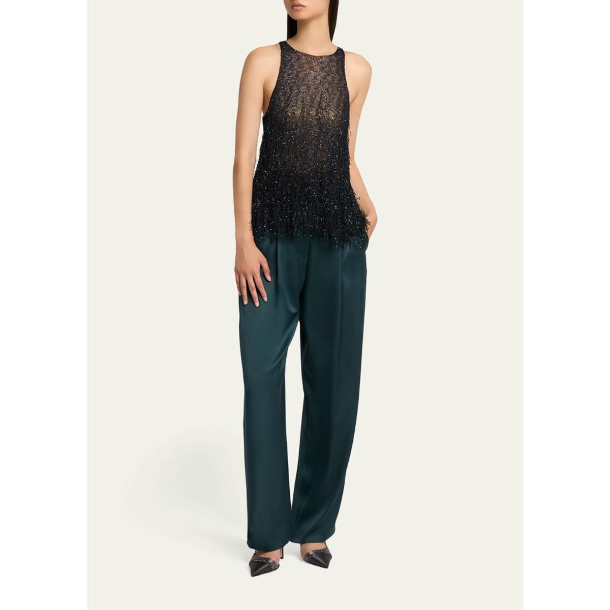 GIORGIO ARMANI sleeveless beaded fringe knit top