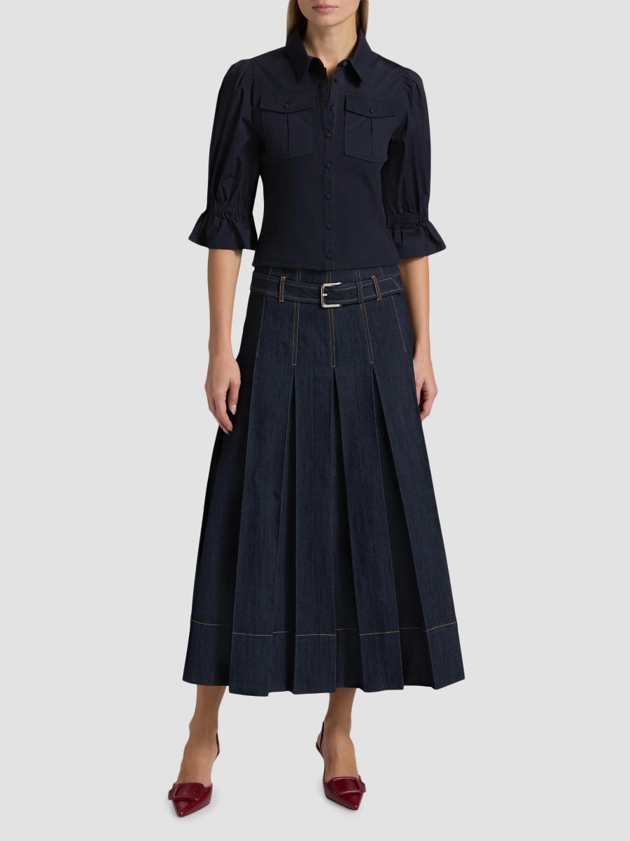 CINQ À SEPT rylee pleated denim belted maxi-skirt