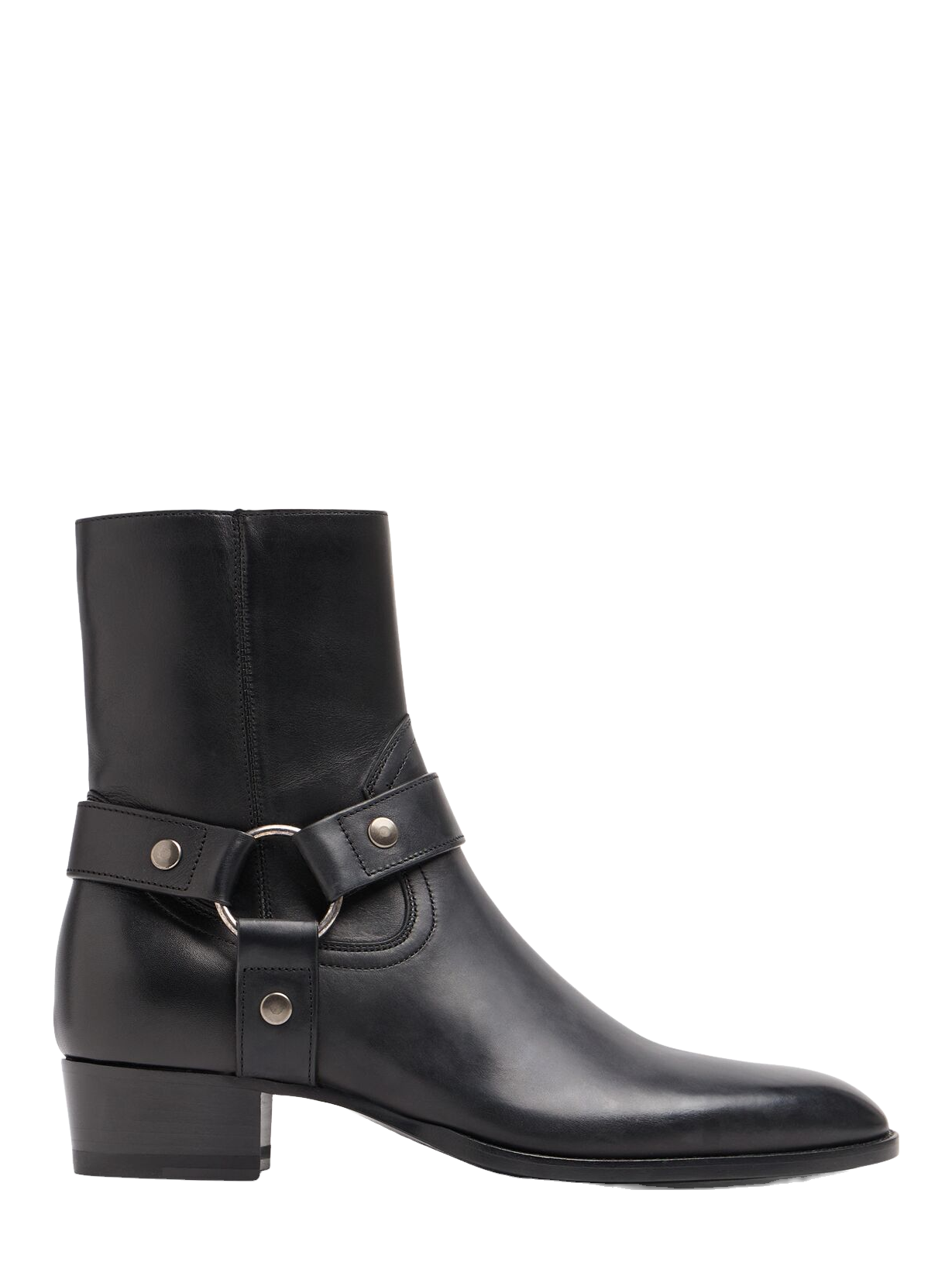 Saint Laurent 40mm Wyatt Belted Leather Cropped Boots - Black 
