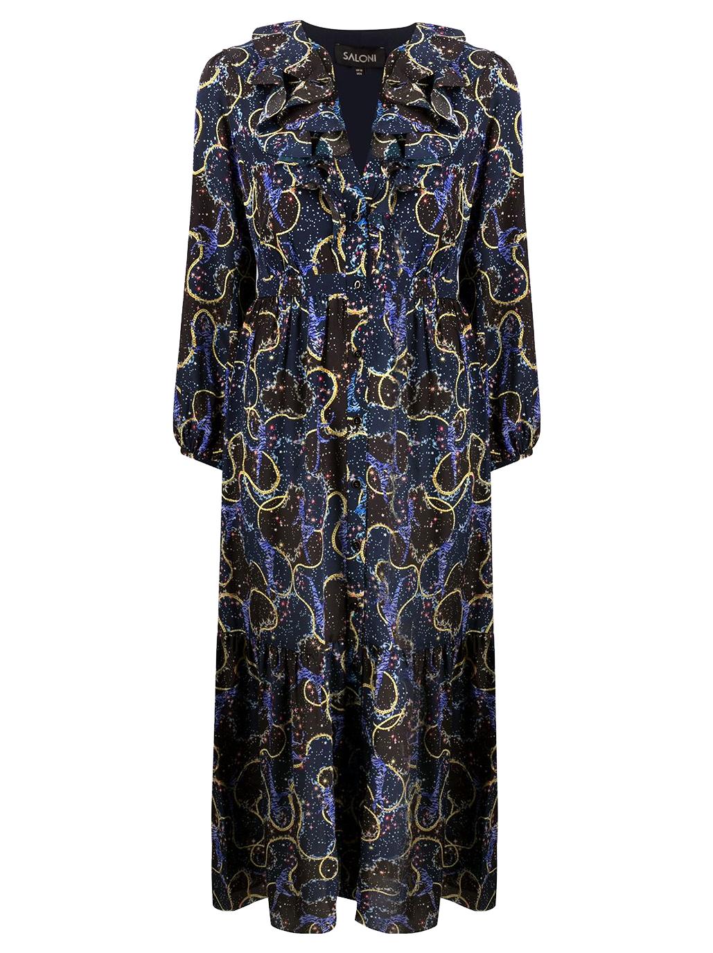 SALONI Mixed Print Flared Dress