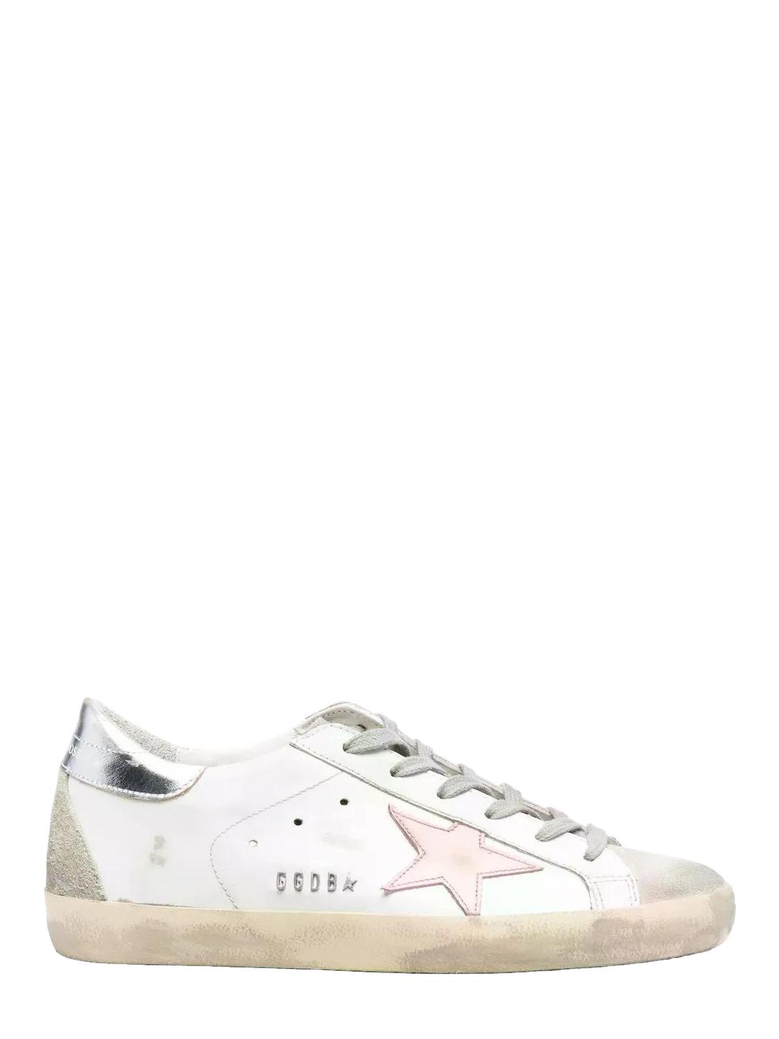 GOLDEN GOOSE Golden Goose Super-Star Trainers with Pink Star and Silver Heel Tab