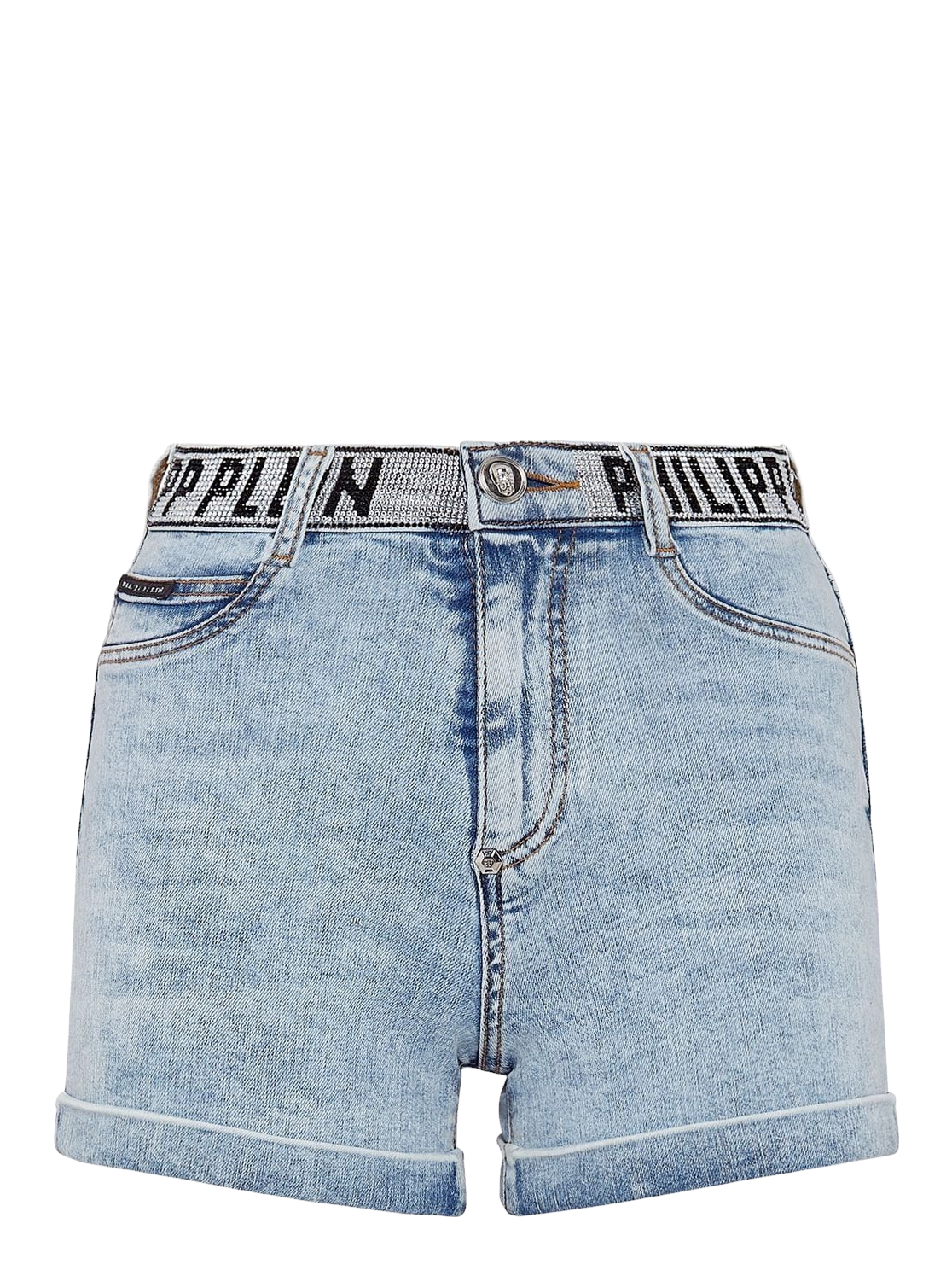 PHILIPP PLEIN Philipp Plein Logo-Waistband Denim Shorts