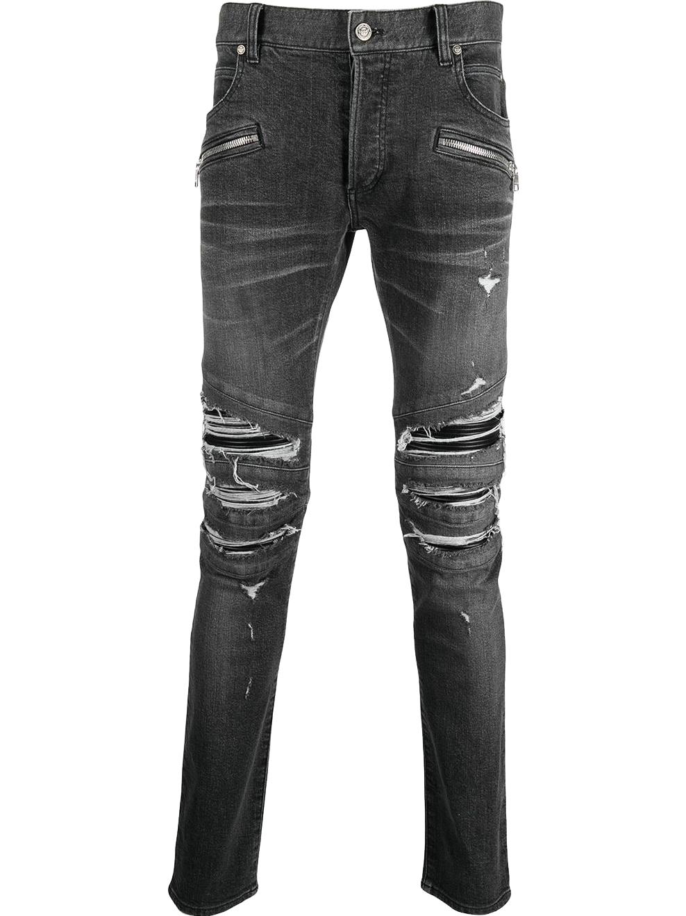 BALMAIN Ripped Detailing Slim-Fit Jeans