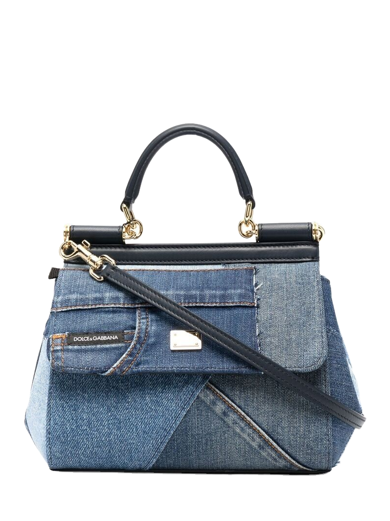 DOLCE & GABBANA Dolce & Gabbana Patchwork Denim and Calfskin Small Sicily Handbag