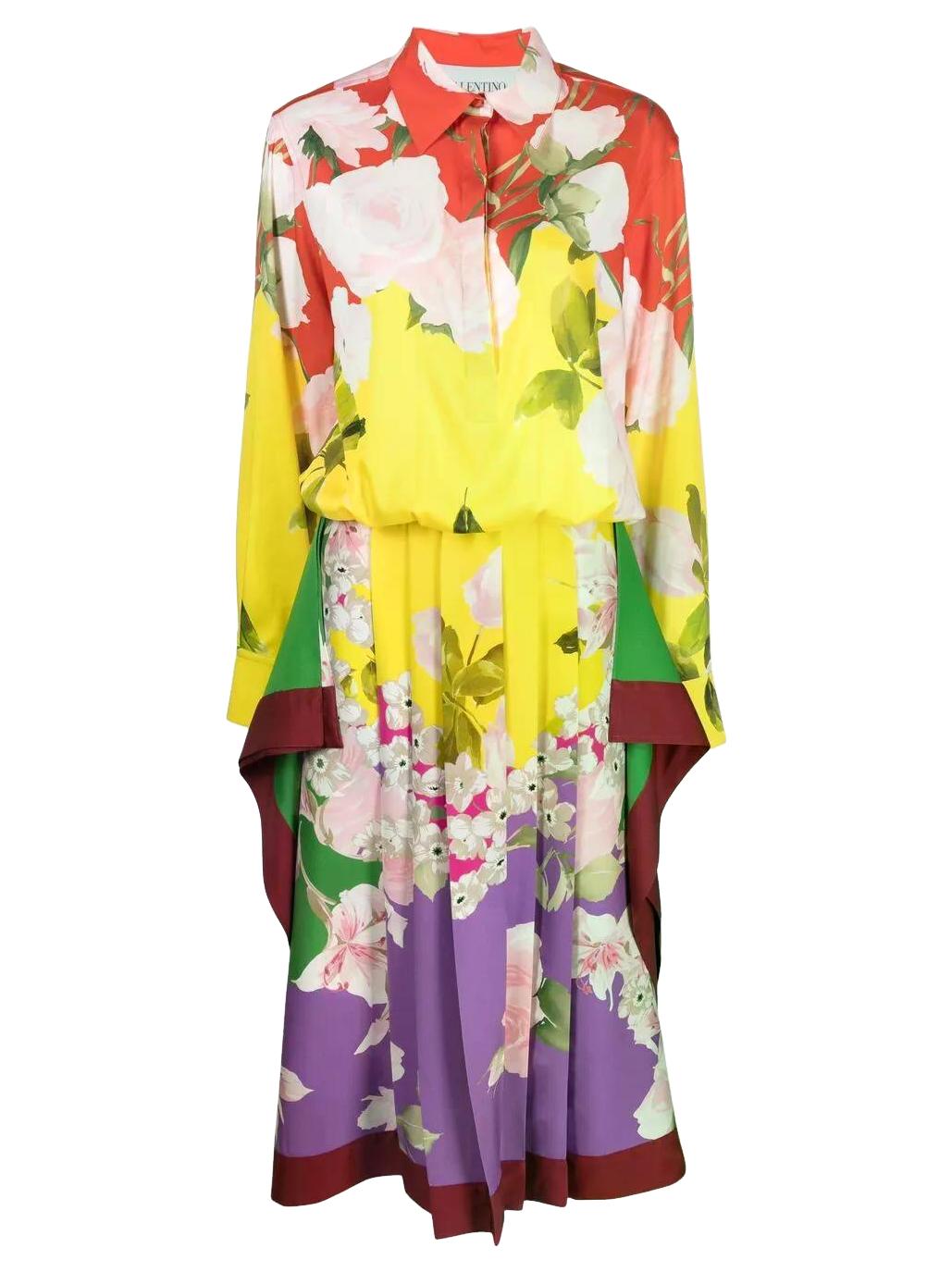 VALENTINO Floral-Print Pleated Midi Dress