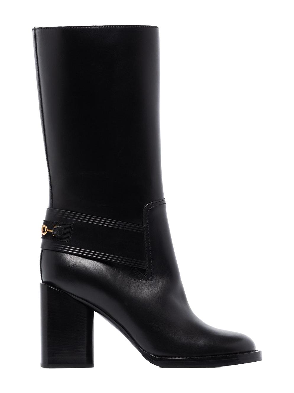 SALVATORE FERRAGAMO Ferragamo Gancio Detail Mid Calf Block Heel Boots
