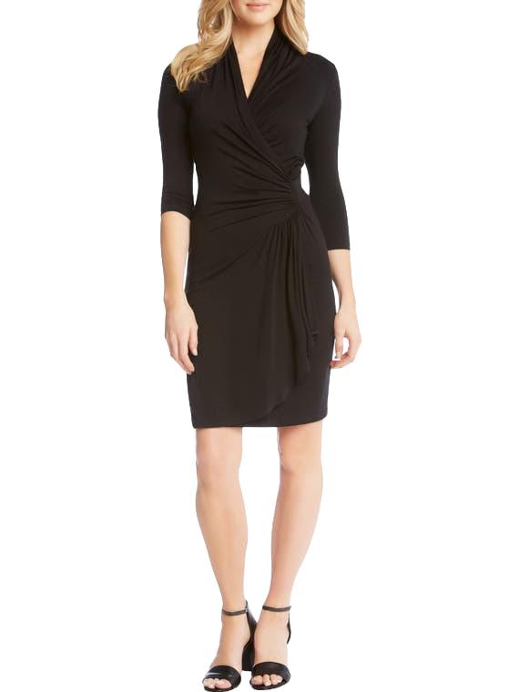24SEVEN COMFORT APPAREL Petite V-Neck Faux Wrap Knee Length Dress
