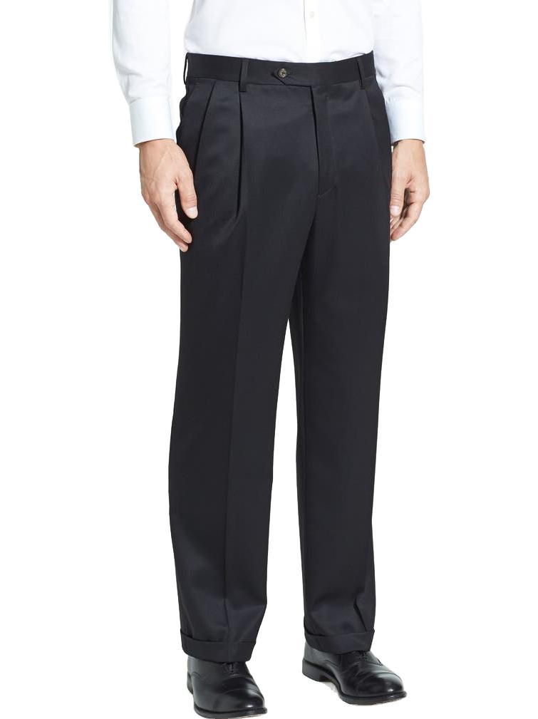 BERLE Berle Pleated Classic Fit Wool Gabardine Trousers