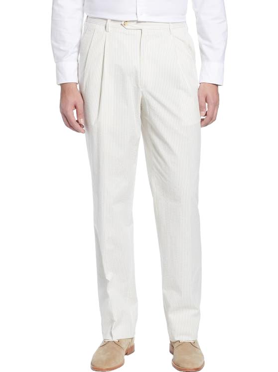 BERLE Berle' Pleated Seersucker Cotton Dress Pants