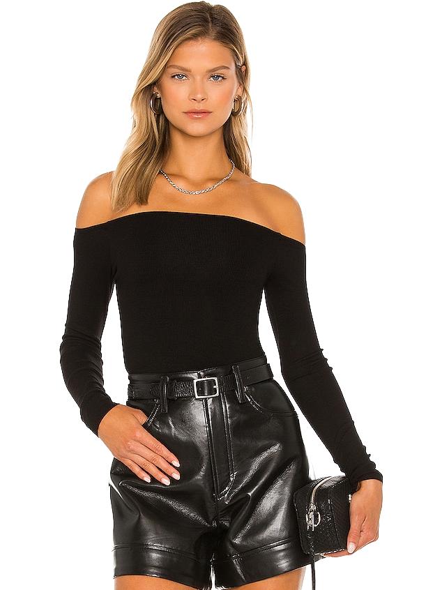ENZA COSTA ENZA COSTA Silk Rib Off the Shoulder Long Sleeve Top
