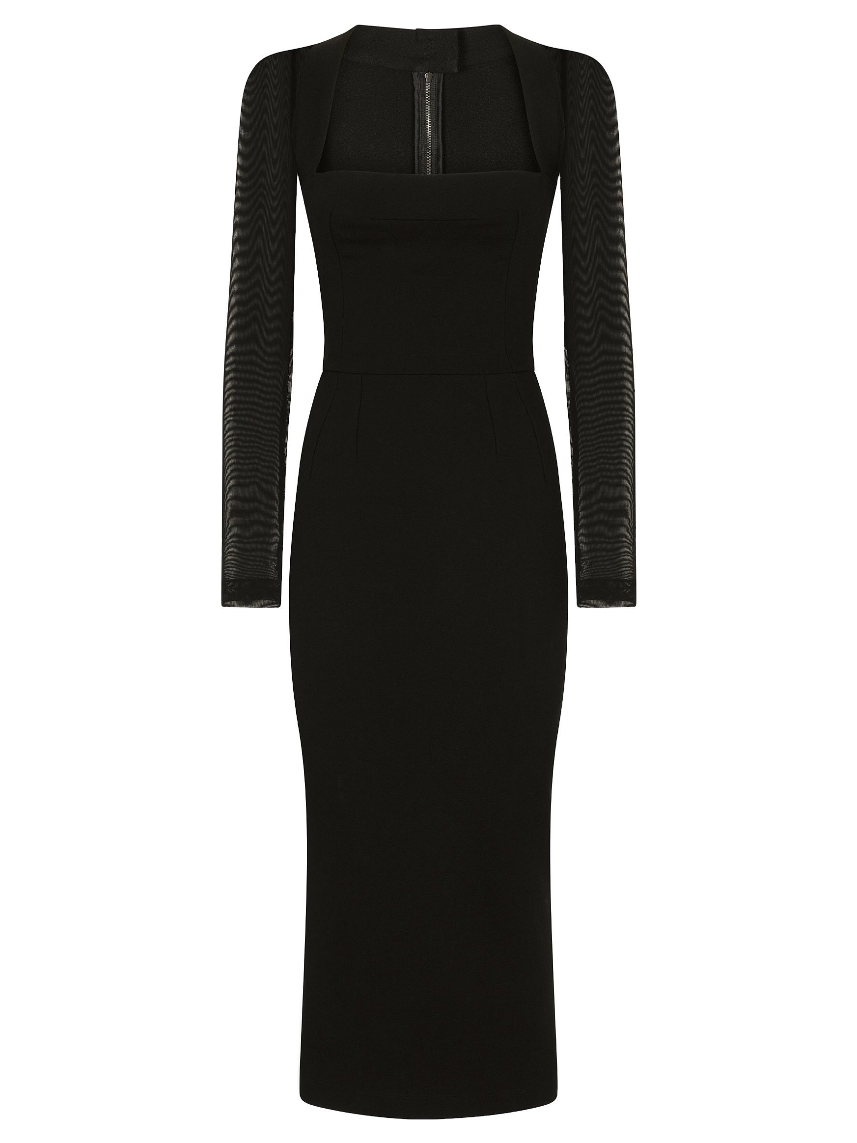 DOLCE & GABBANA Dolce & Gabbana Sable Calf-Length Dress with Tulle Sleeves