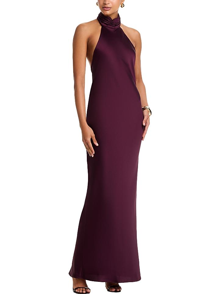 Ramy Brook Tatiana Satin Halter Gown - Fiesta Pink | Editorialist