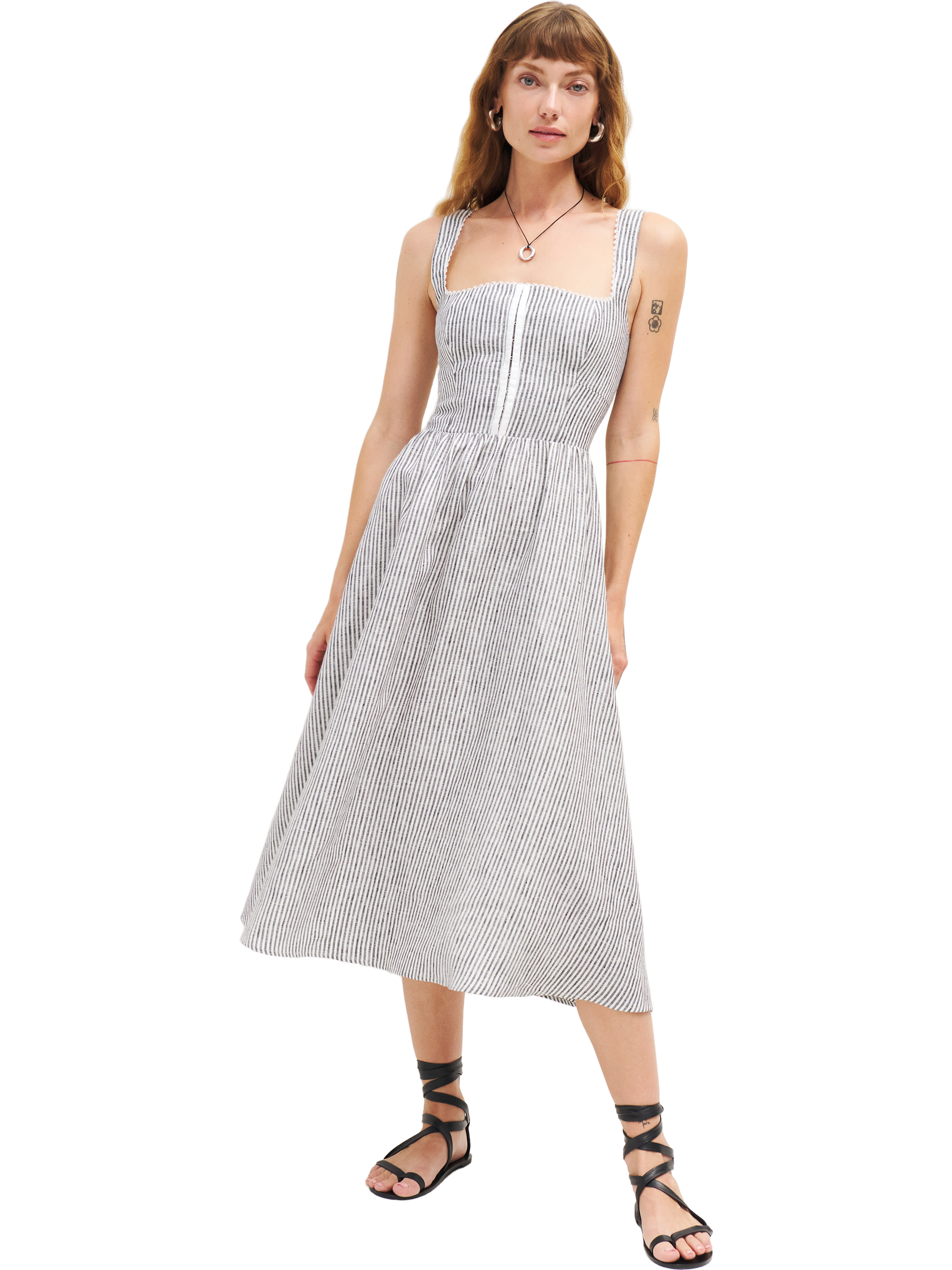 Reformation Tagliatelle Linen Midi Dress - Vienna | Editorialist