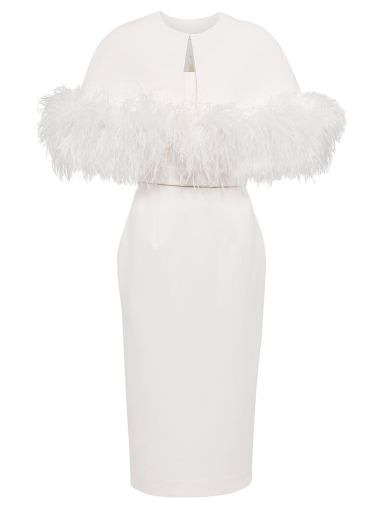 SAFIYAA Safiyaa Bridal Feather-Trimmed Crêpe Midi Dress