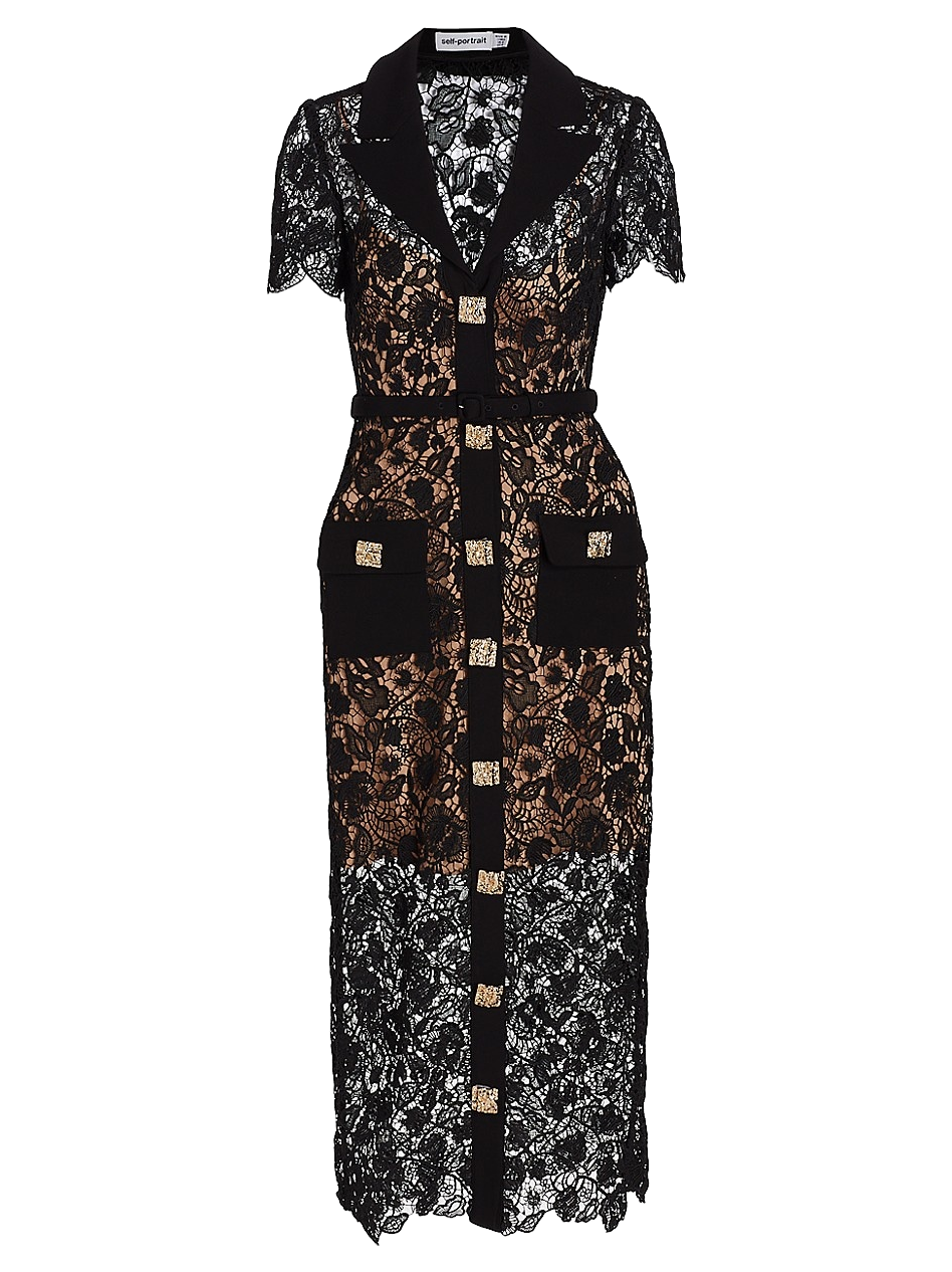 Self-Portrait Magnolia Lace Midi-Dress In Black - 50% Off