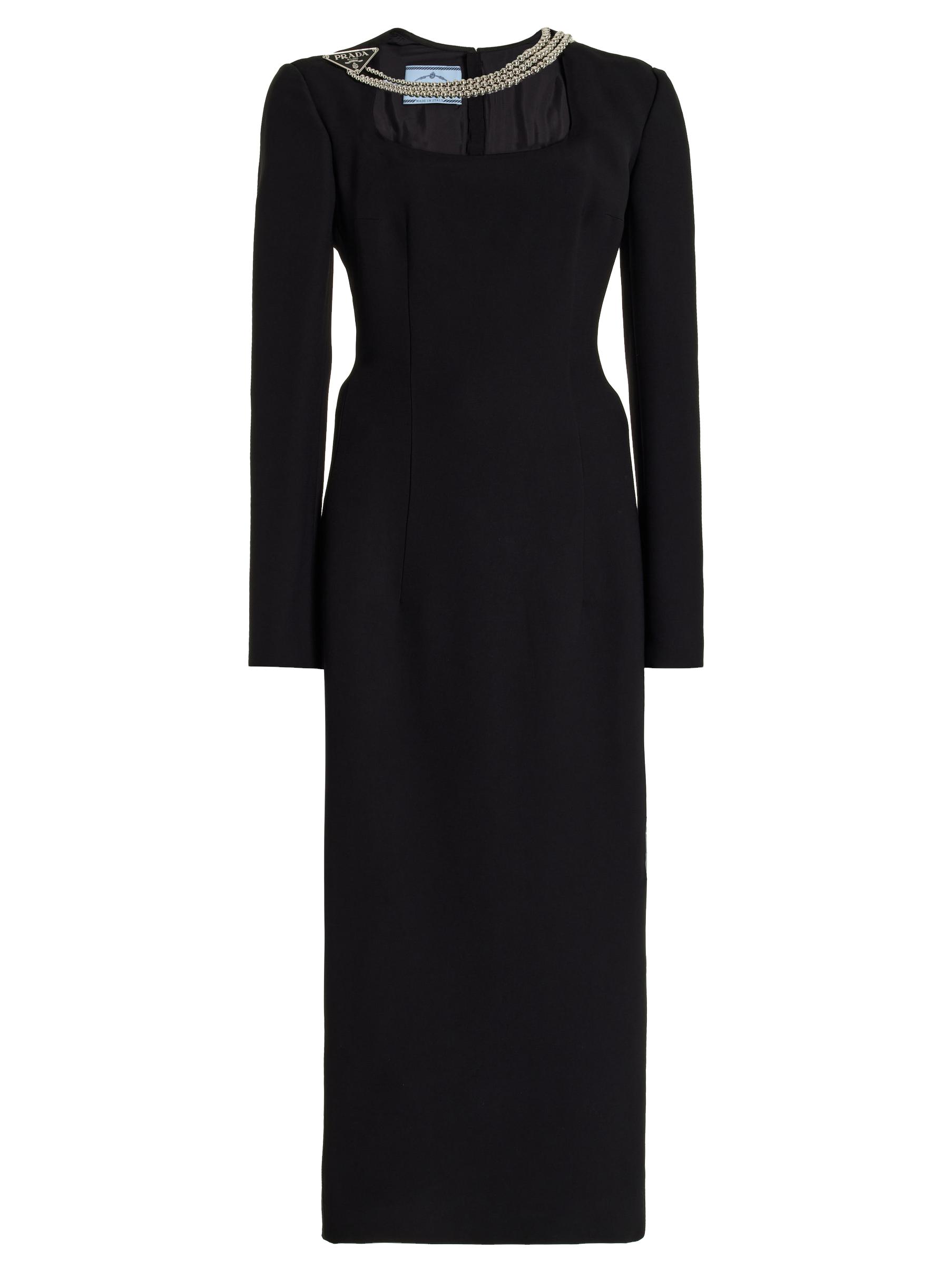 Prada Chain-embellished Cady Midi Dress - Metallic | Editorialist Prada Chain-embellished Cady Midi Dress - Metallic | Editorialist