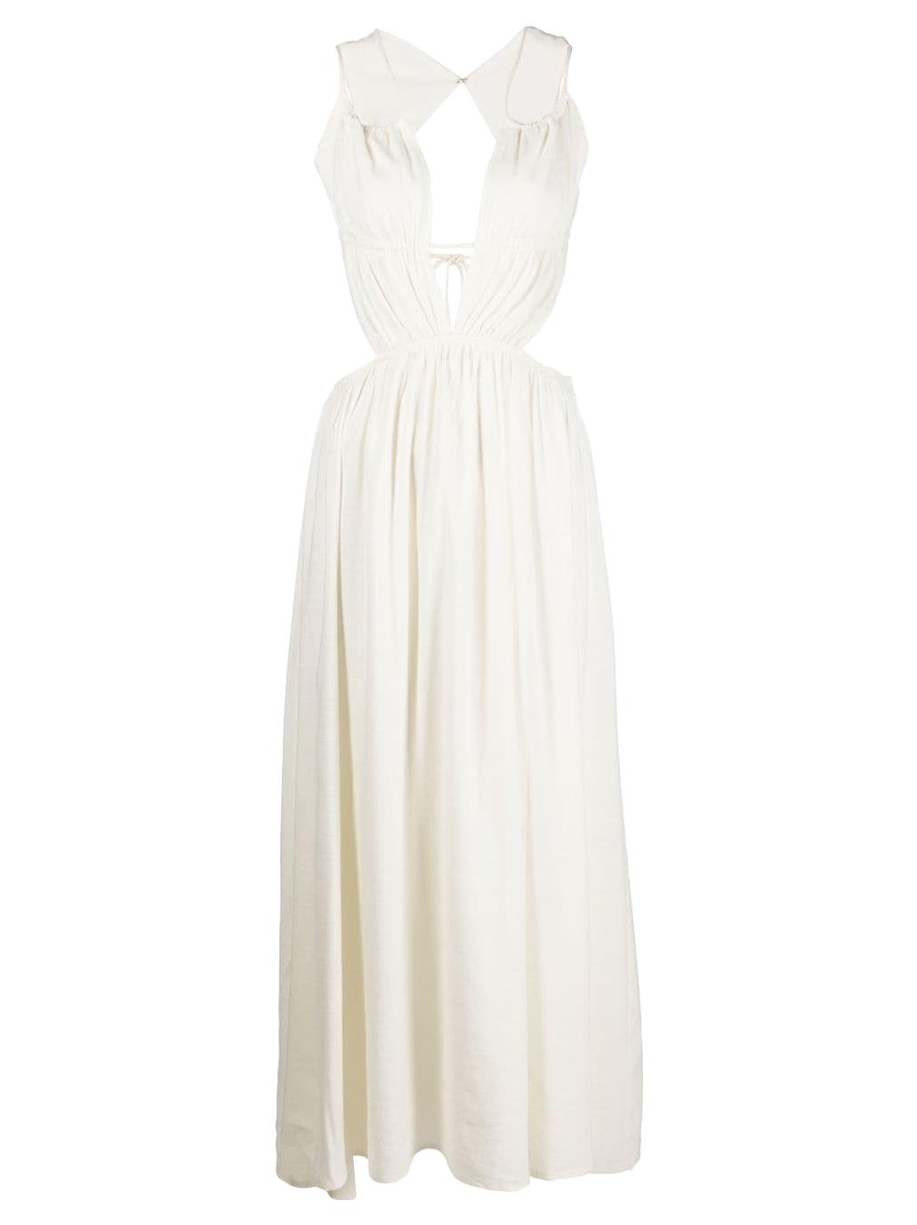 v neck lace maxi dress white White And Nude Lace V-Neck Maxi Dress main image 0