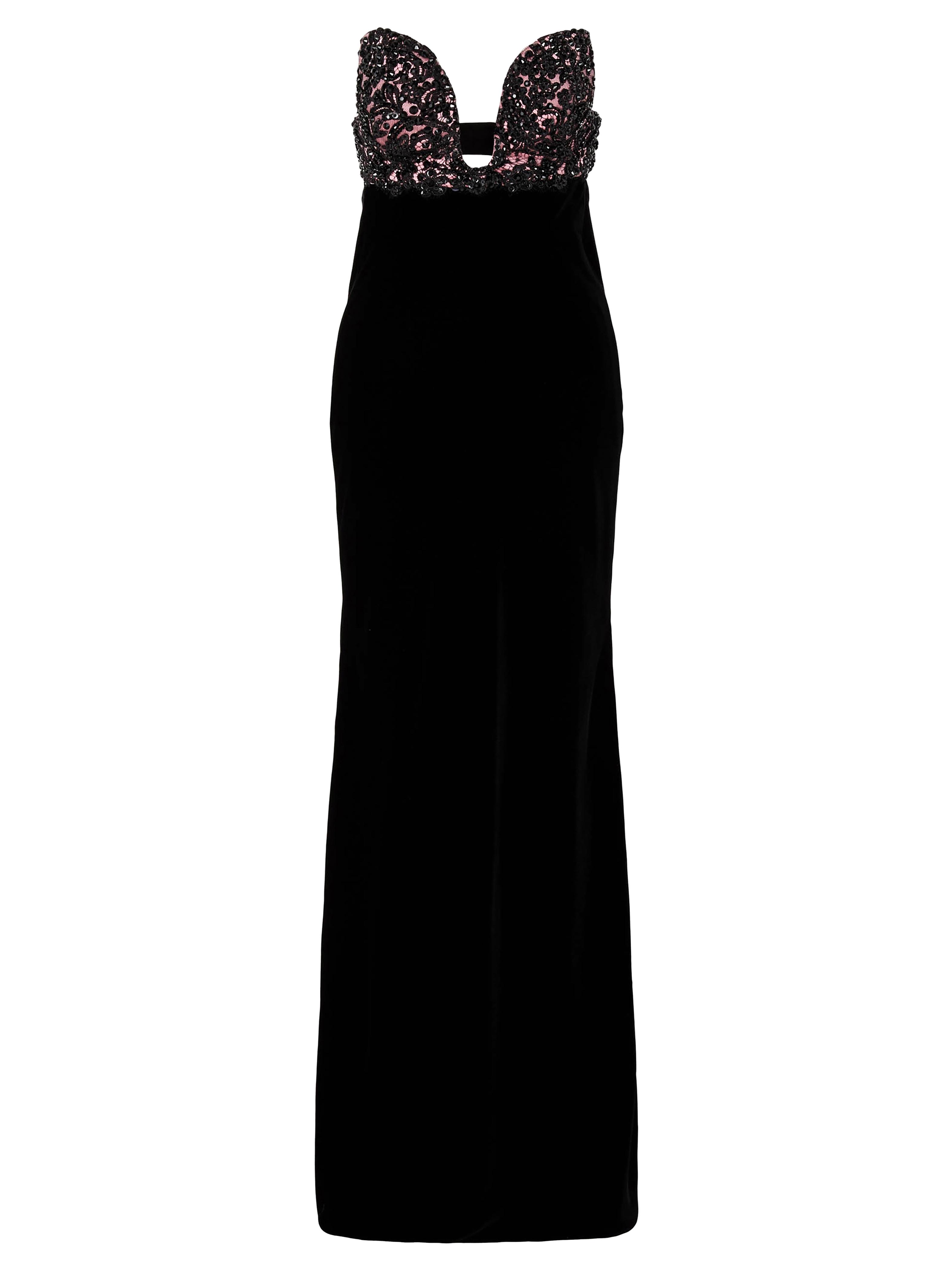 GIORGIO ARMANI Long Velvet Bustier Dress with Embroidery