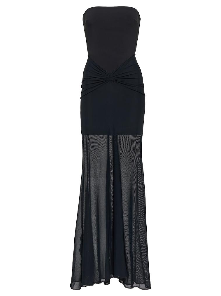 DAVID KOMA Tulle-Trimmed Ruched Bustier Gown