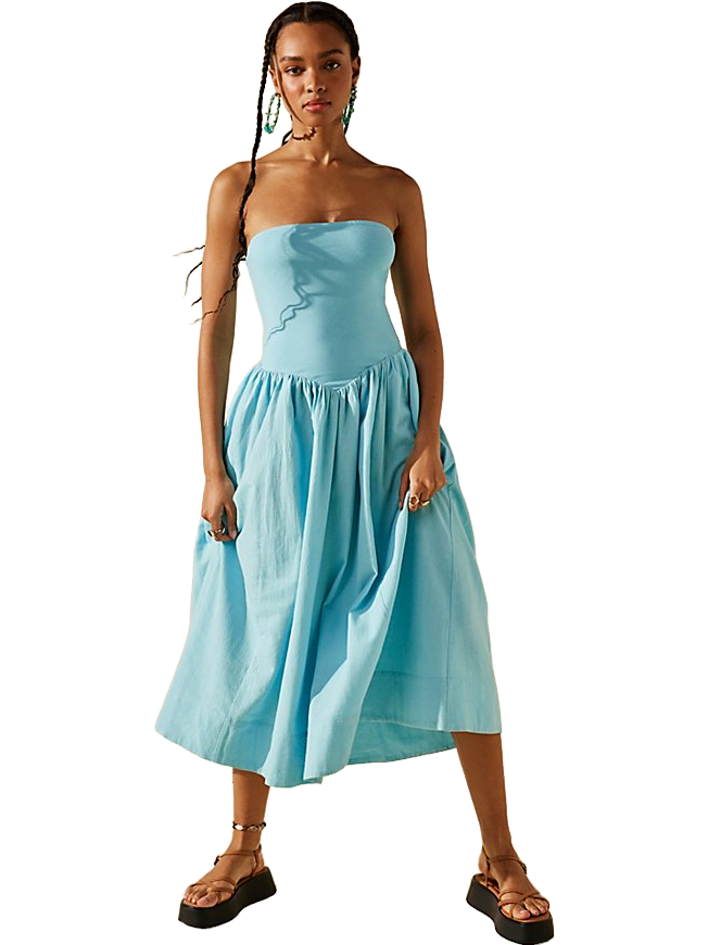 knee length dresses for ladies Free People Free-est Onda Drop-Waist Tube Midi Dress – White Chocolate  Couture