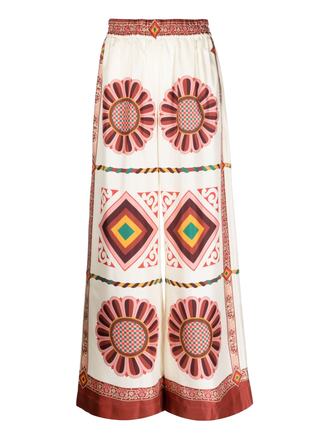 LA DOUBLEJ La DoubleJ Tile-Print Silk Palazzo Trousers